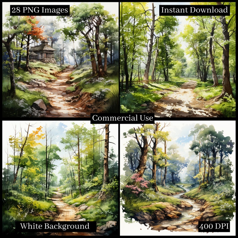 Springtime Forest Path Clipart Bundle Enchanting Nature - Etsy