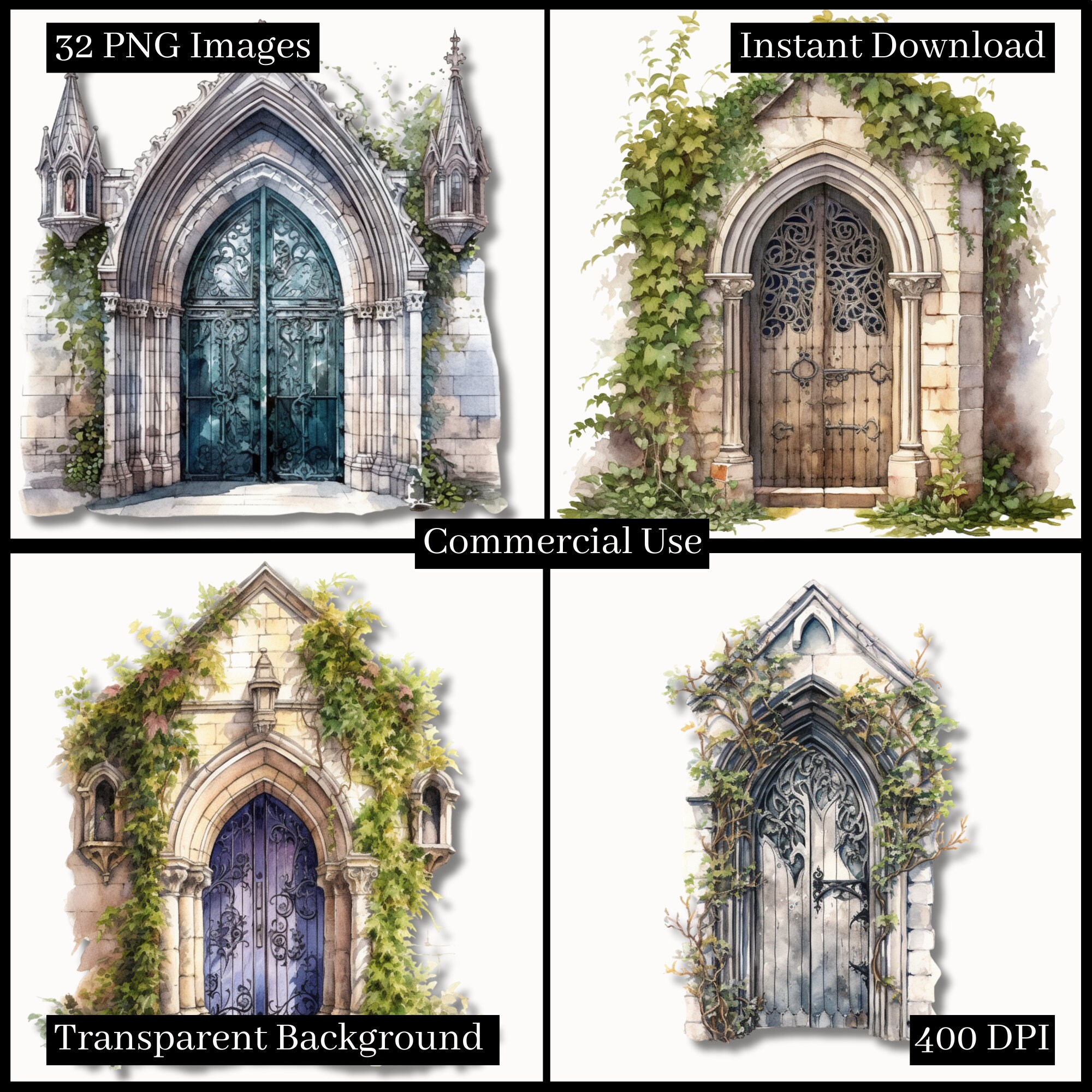 Overgrown Gothic Church Door Clipart Bundle PNG Digital Art - Etsy