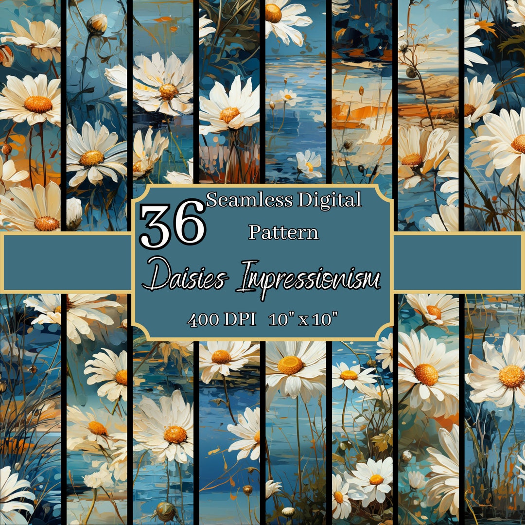 Daisies Impressionism Seamless Patterns Bundle, Artistic 400 DPI, 10x10 ...