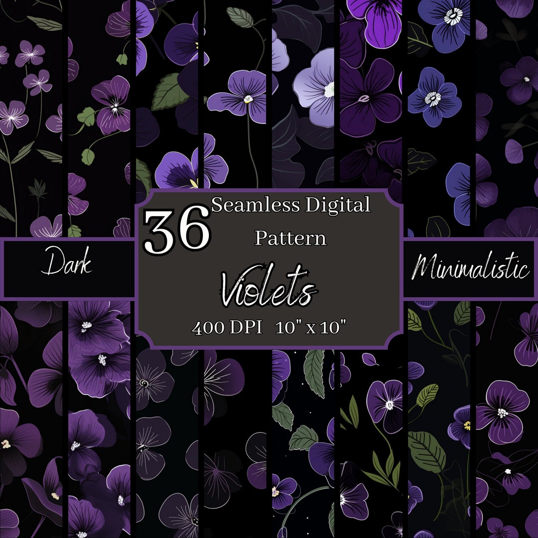 Violets Dark Minimalistic Seamless Patterns Bundle, High-resolution 400 ...