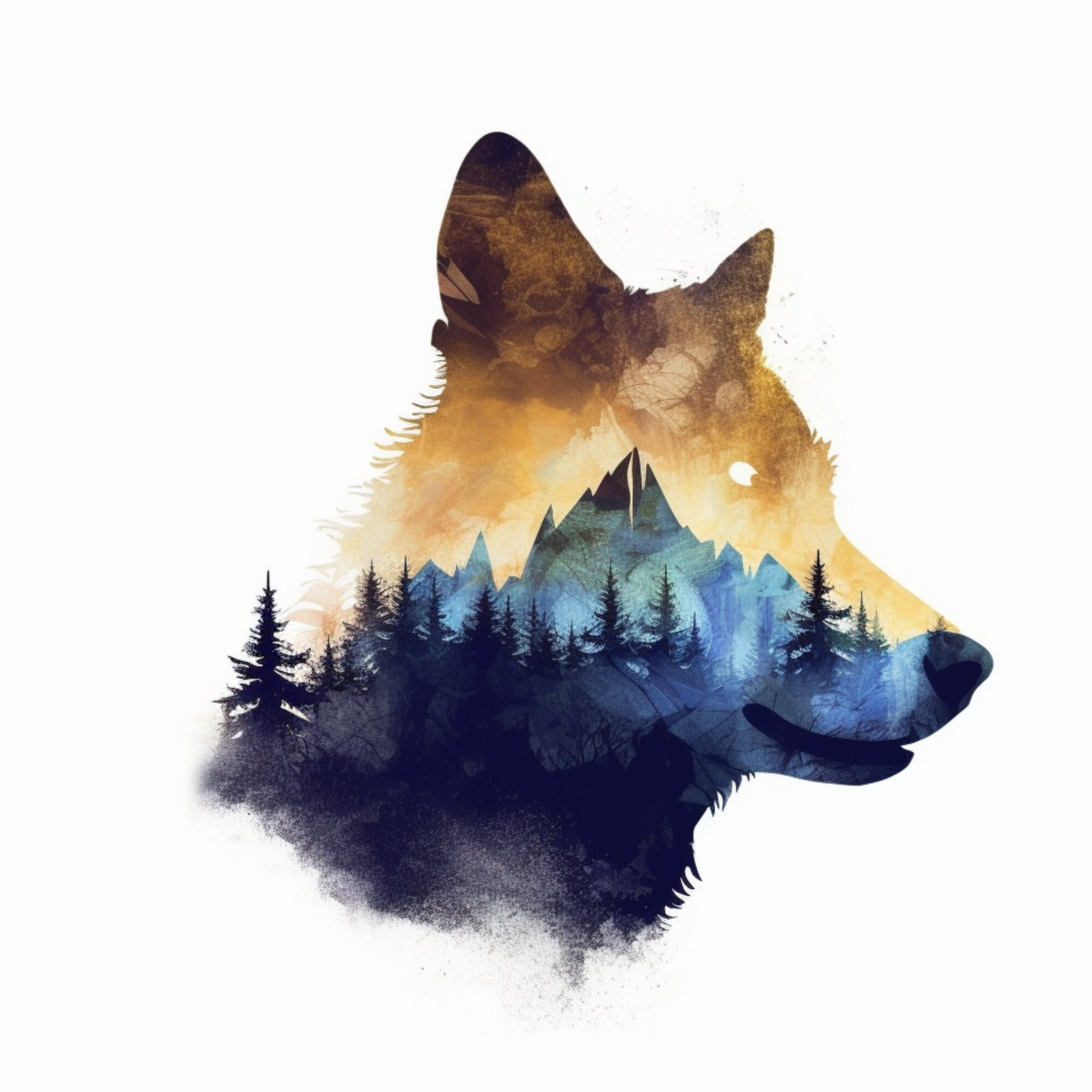 Double Exposure Wolf Clipart Bundle High-resolution PNG - Etsy