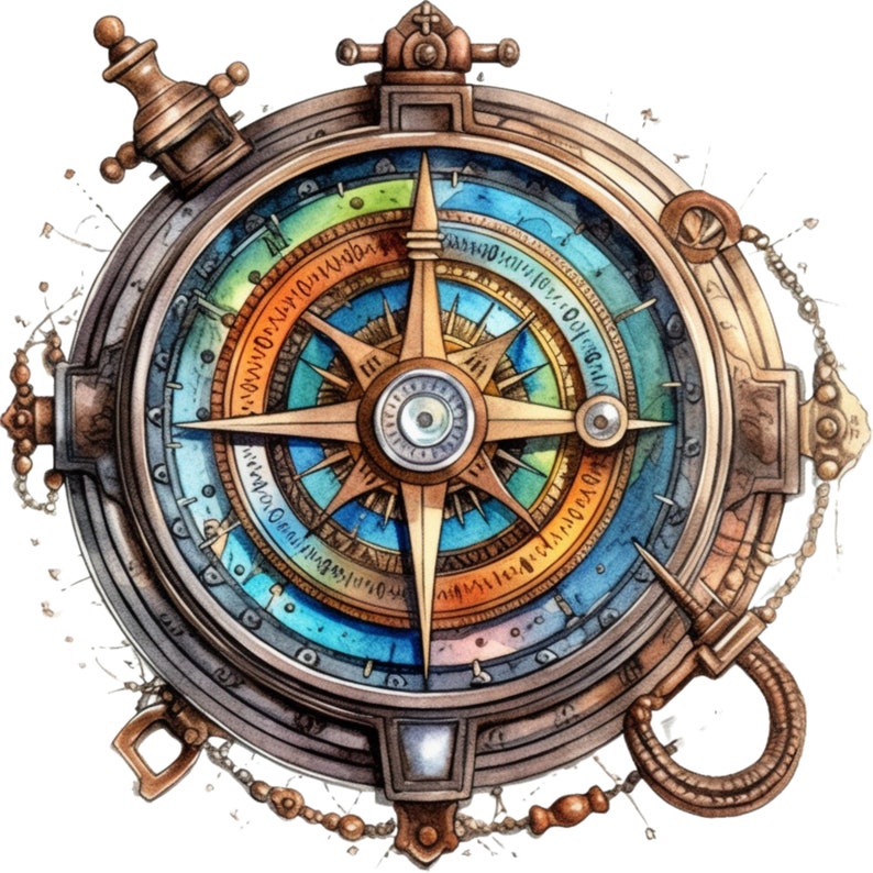 Steampunk Compass Clipart Bundle High-resolution PNG Files, Instant ...