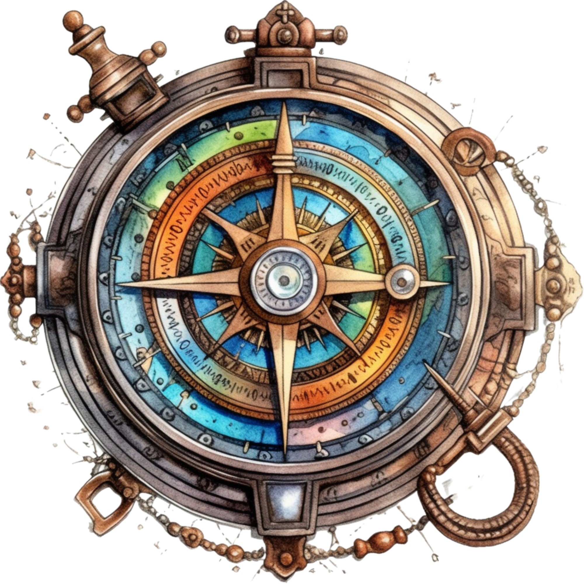 Steampunk Compass Clipart Bundle High-resolution PNG Files, Instant ...