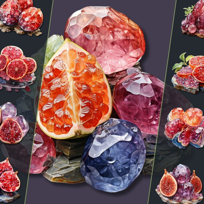 Crystal Fruit Clipart Bundle PNG Ideal for Digital Art Junk - Etsy