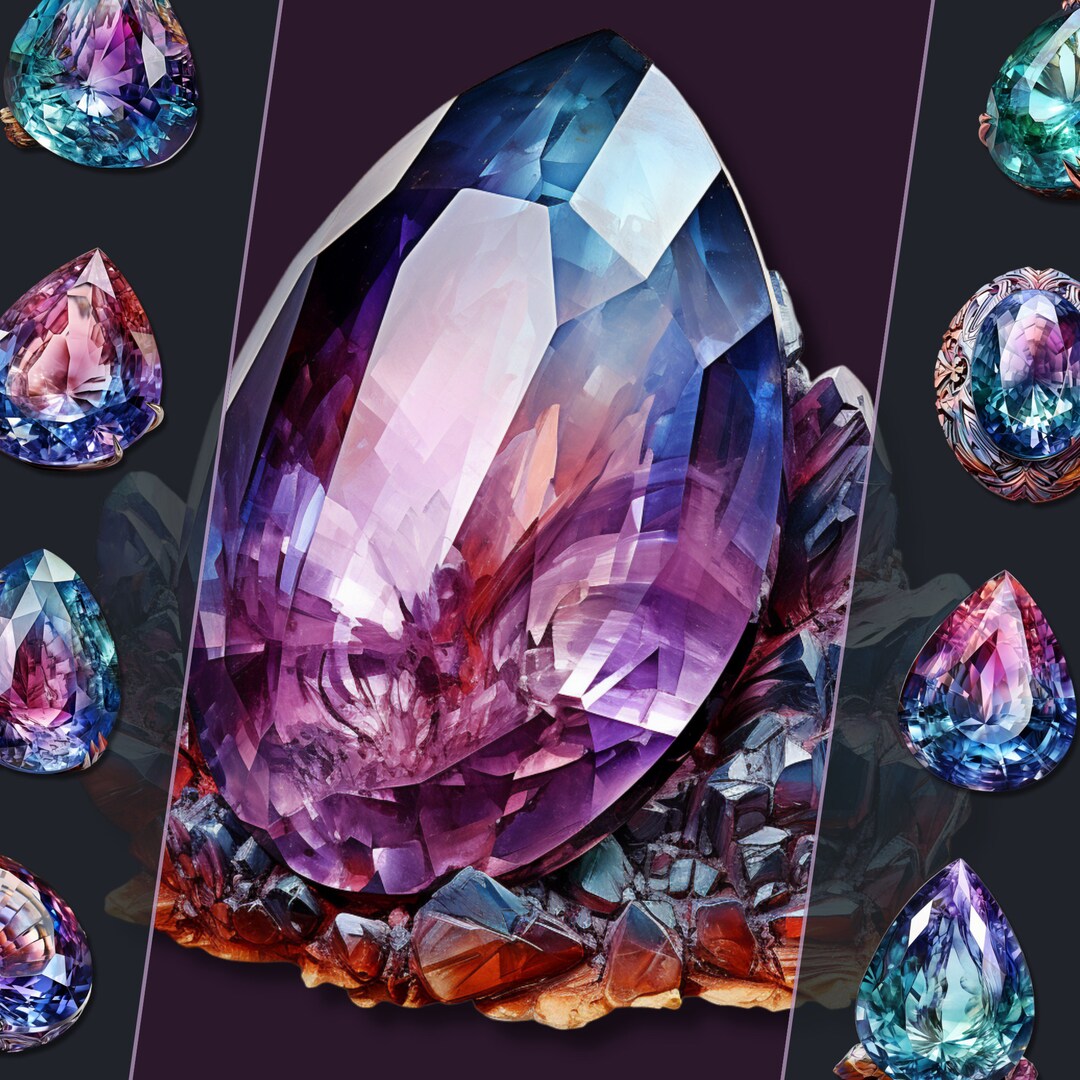 Alexandrite Gemstone Clipart Bundle, Mesmerizing Color-changing Stone ...