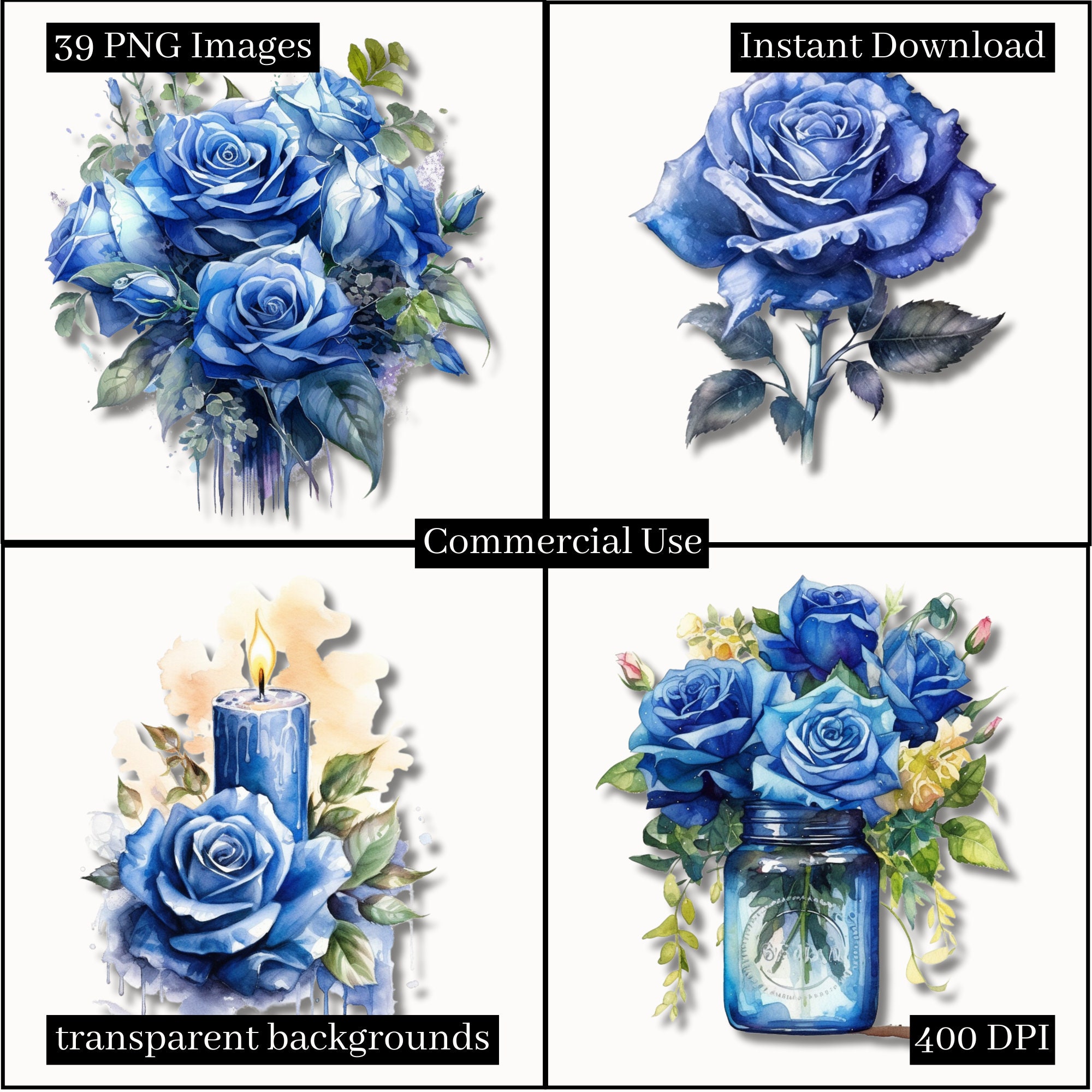Blue Rose Clipart Bundle High-resolution PNG Files Instant - Etsy