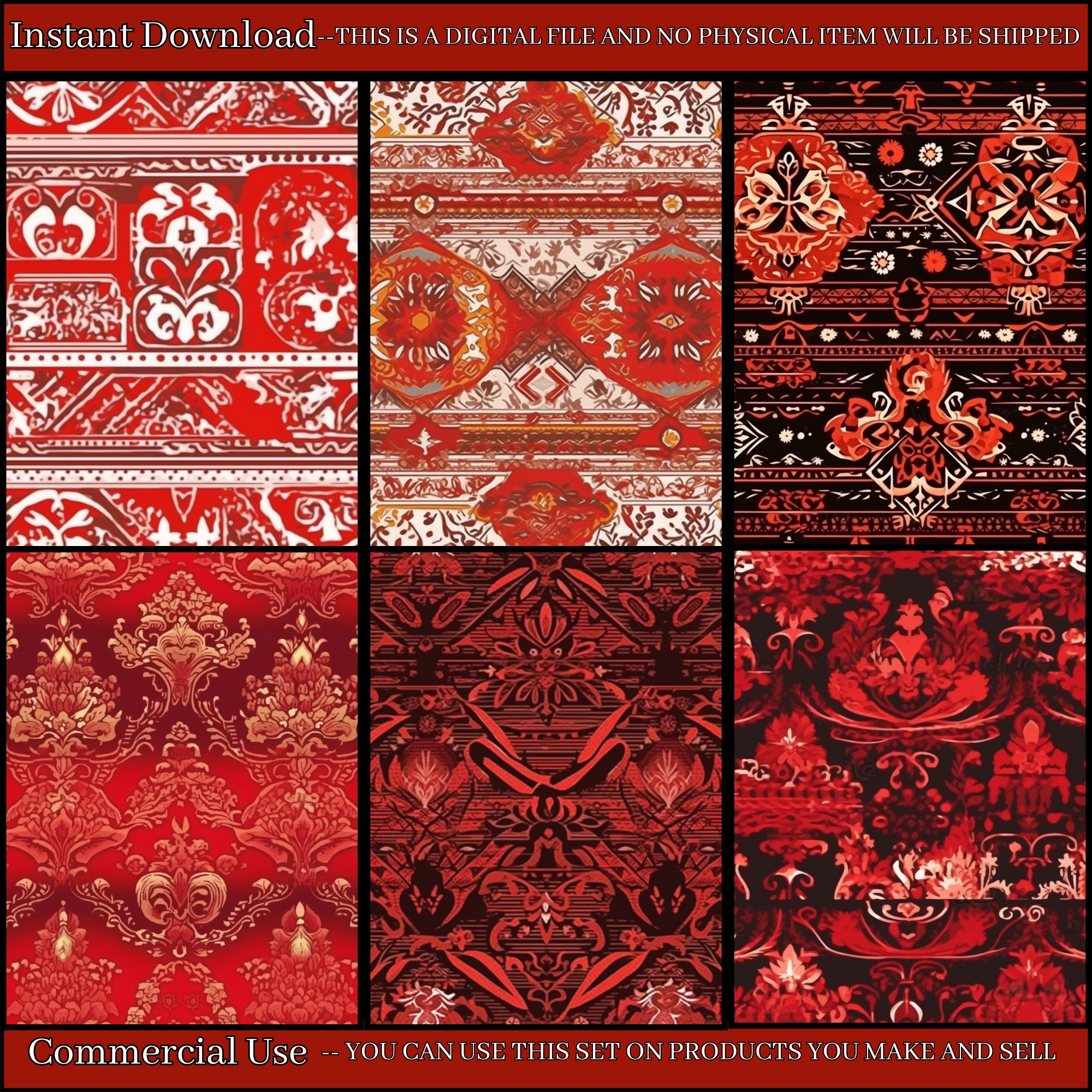Red Luxury Pixel Art Seamless Patterns Bundle, High-resolution 400 DPI ...