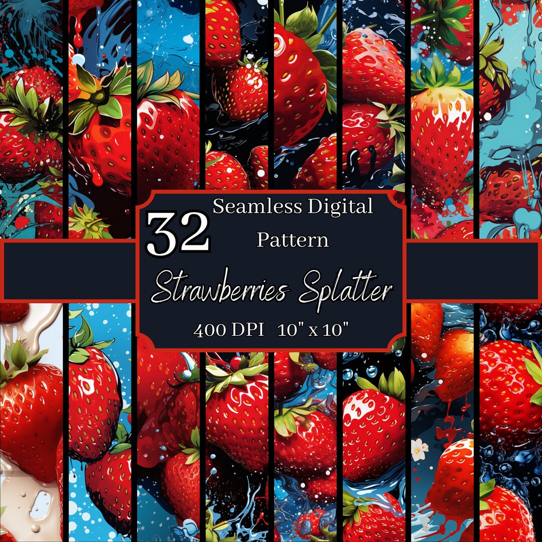 Strawberries Splatter Seamless Patterns Bundle, High-resolution 400 DPI ...
