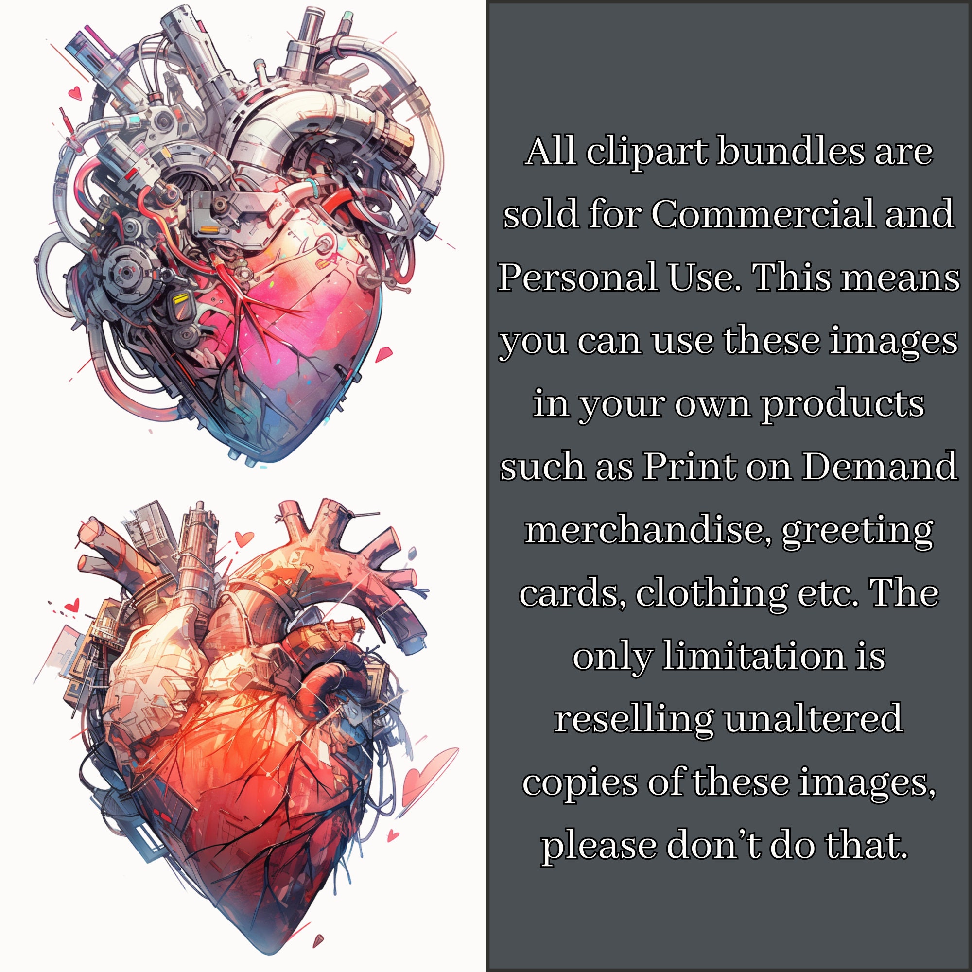 Cyberpunk Heart Clipart Bundle, PNG, Ideal for Digital Art, Junk ...