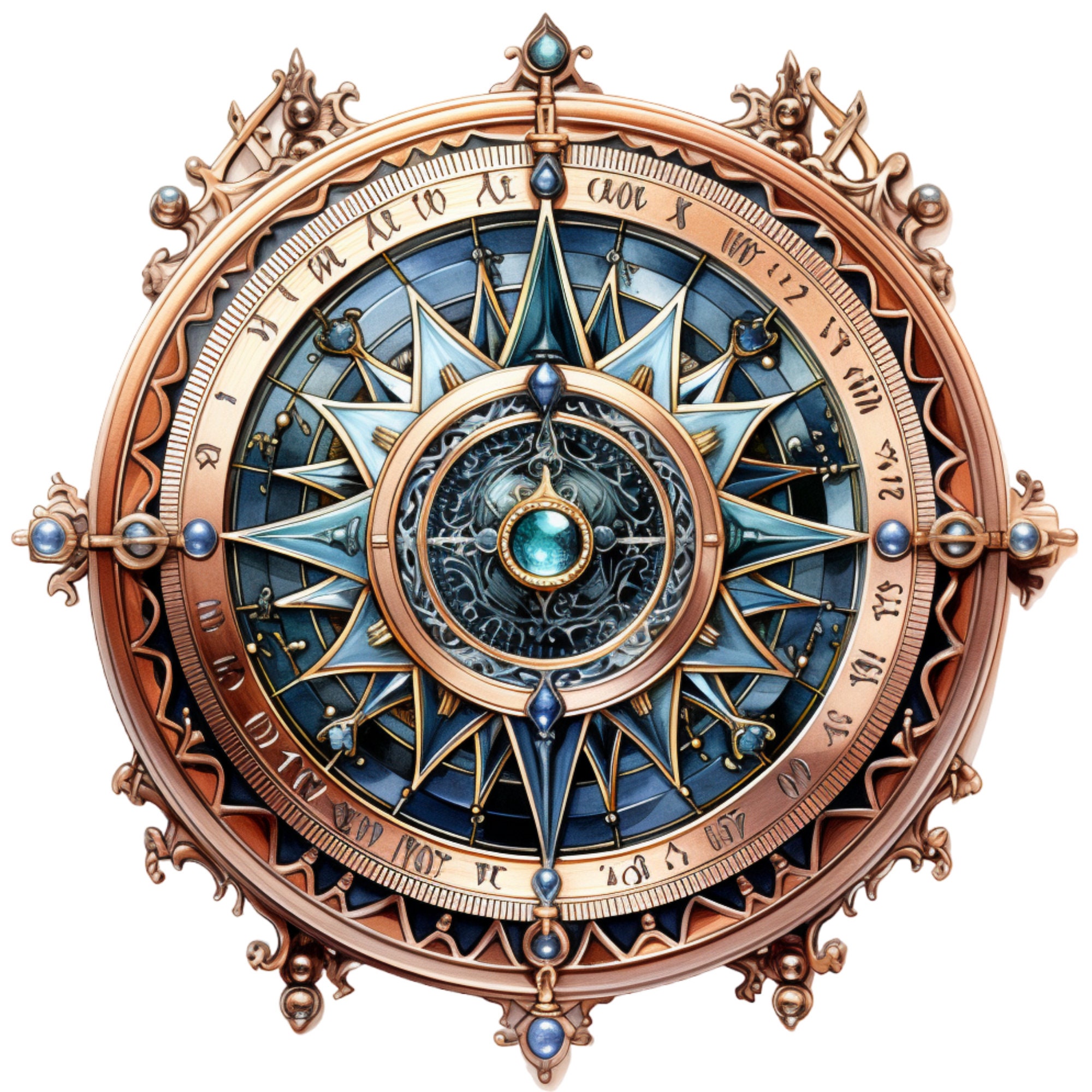 Ornate Compass Clipart Bundle, Intricate Navigation PNG Clipart ...