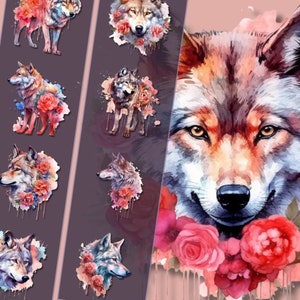 Rose Wolf Clipart Bundle - High-resolution PNG Files, Instant Download ...