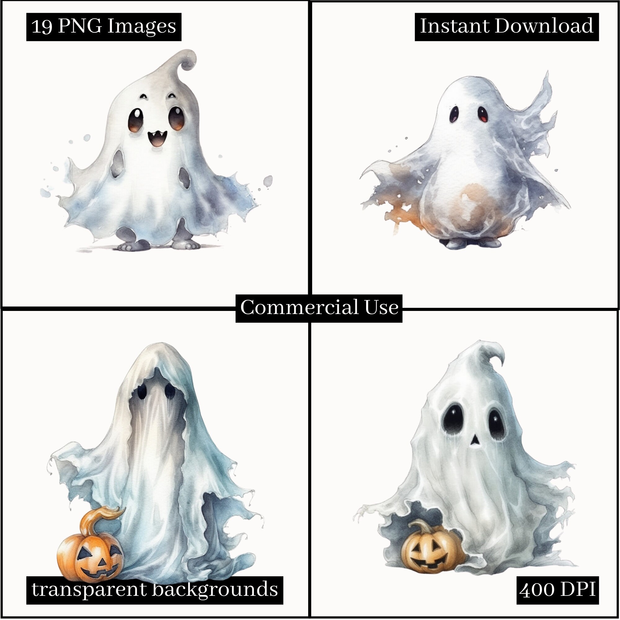 Cute Ghost Clipart Bundle High-resolution PNG Files Instant - Etsy