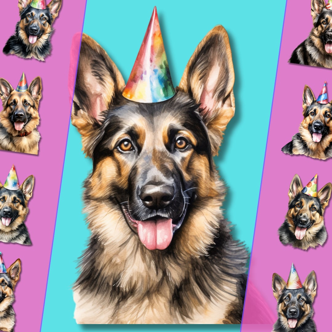 Birthday German Shepherd Clipart Bundle, PNG Format, Junk Journals and ...