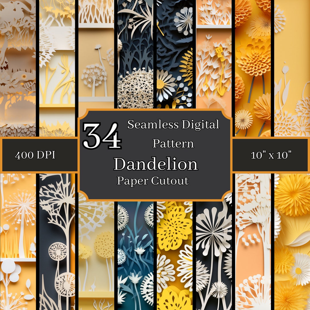 Dandelion Paper Cutout Seamless Patterns Bundle, High-resolution 400 ...