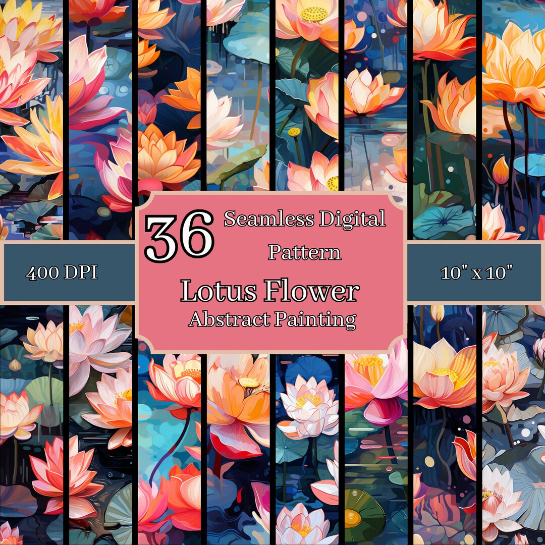 Lotus Flower Abstract Painting Seamless Patterns Bundle, High ...