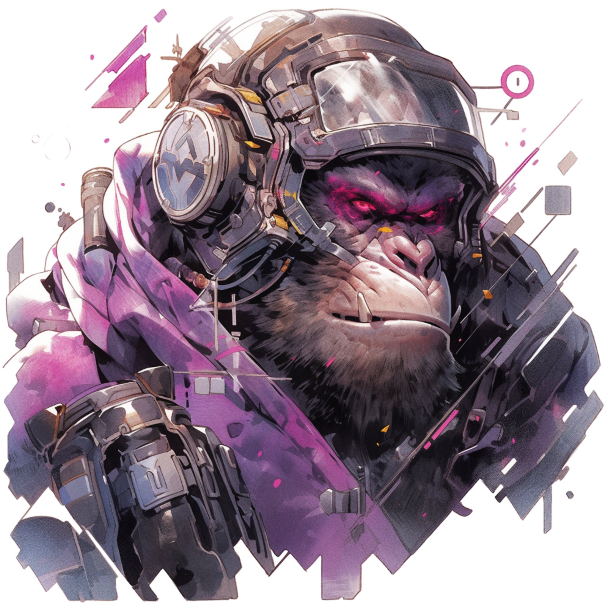 Cyberpunk Chimpanzee Clipart Bundle, PNG, for Digital Art, Junk Journal ...