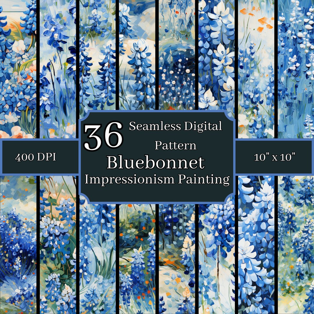 Bluebonnet Impressionism Painting Seamless Patterns Bundle, 400 DPI ...