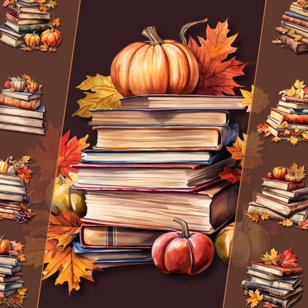 Autumn Books Stack Clipart Bundle, PNG Format, Junk Journals and ...