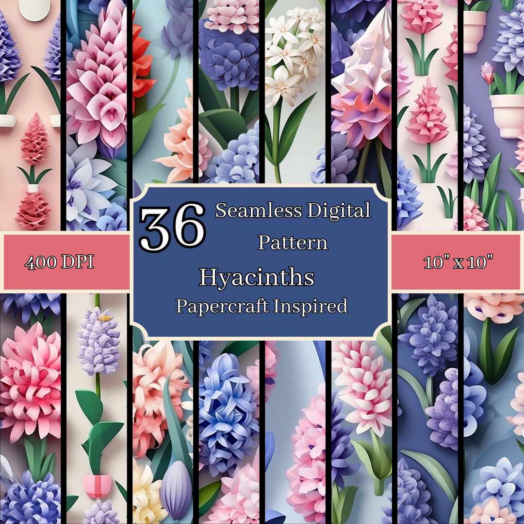 Hyacinths Papercraft Inspired Seamless Patterns Bundle, High-resolution ...