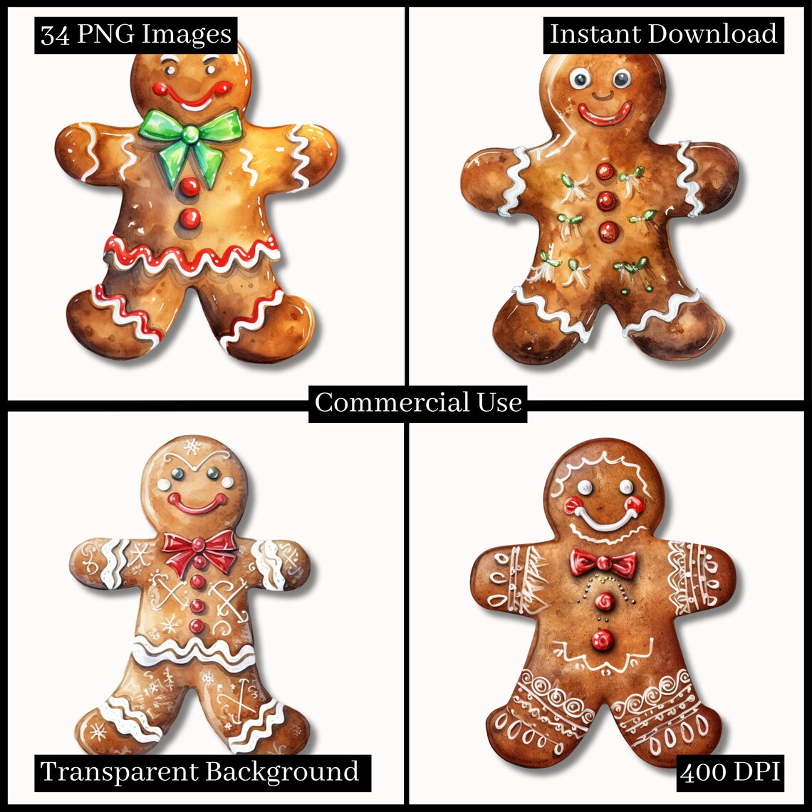 Gingerbread Man Clipart Bundle PNG Format for Junk Journals - Etsy