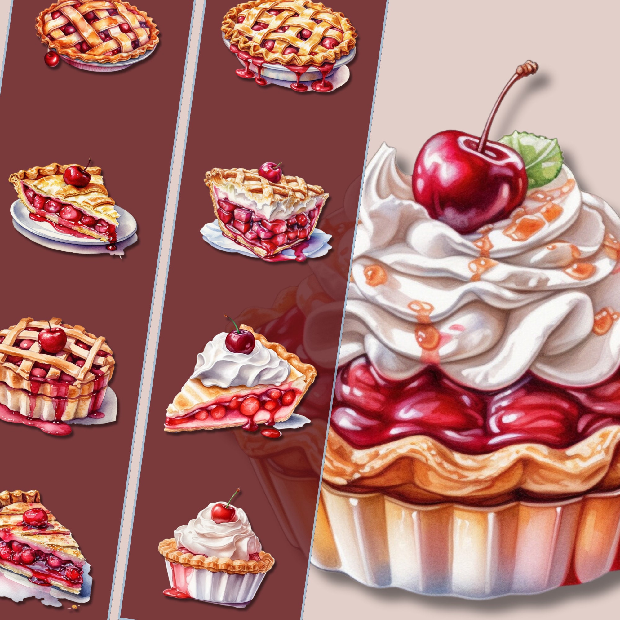 Cherry Pie Clipart Collection PNG Graphics Perfect for DIY - Etsy