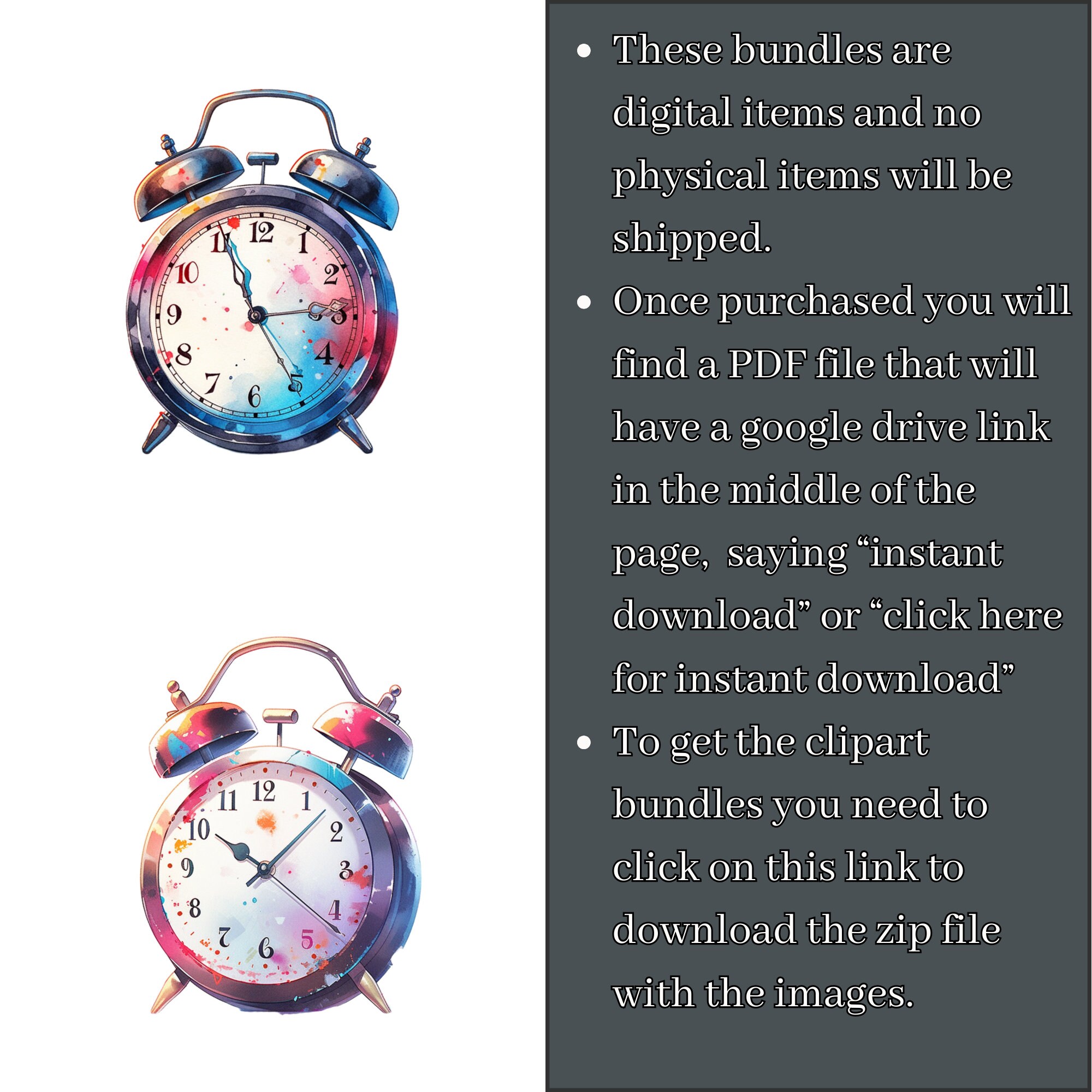 Retro Alarm Clock Clipart Bundle, PNG, Ideal for Digital Art, Junk ...