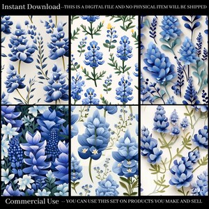 Bluebonnet Papercraft Inspired Seamless Patterns Bundle, High ...