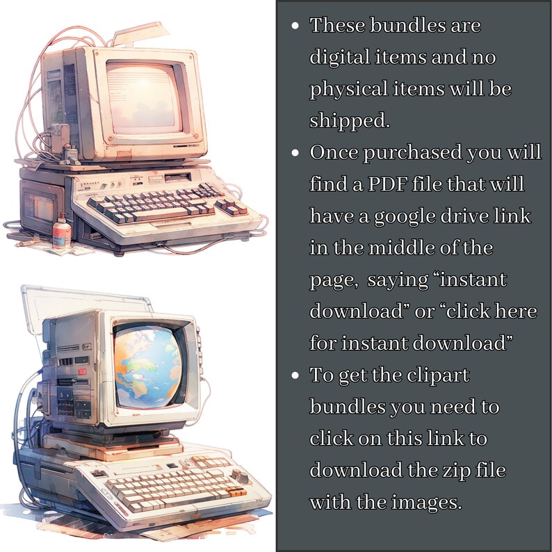 Retro Computer Clipart Bundle PNG Ideal for Digital Art - Etsy