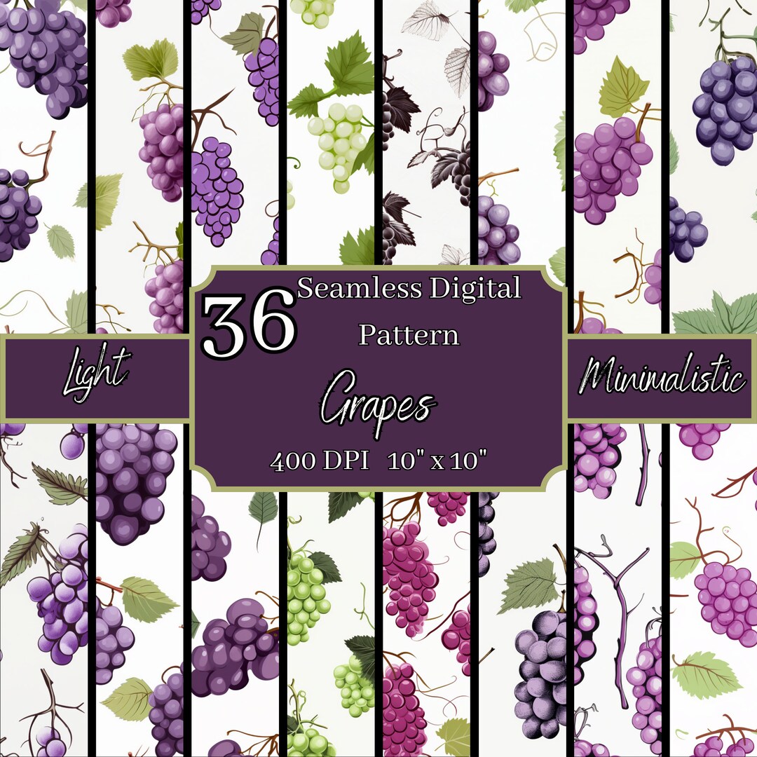 Minimalistic Grapes Seamless Patterns Bundle, Refined 400 DPI, 10x10 ...