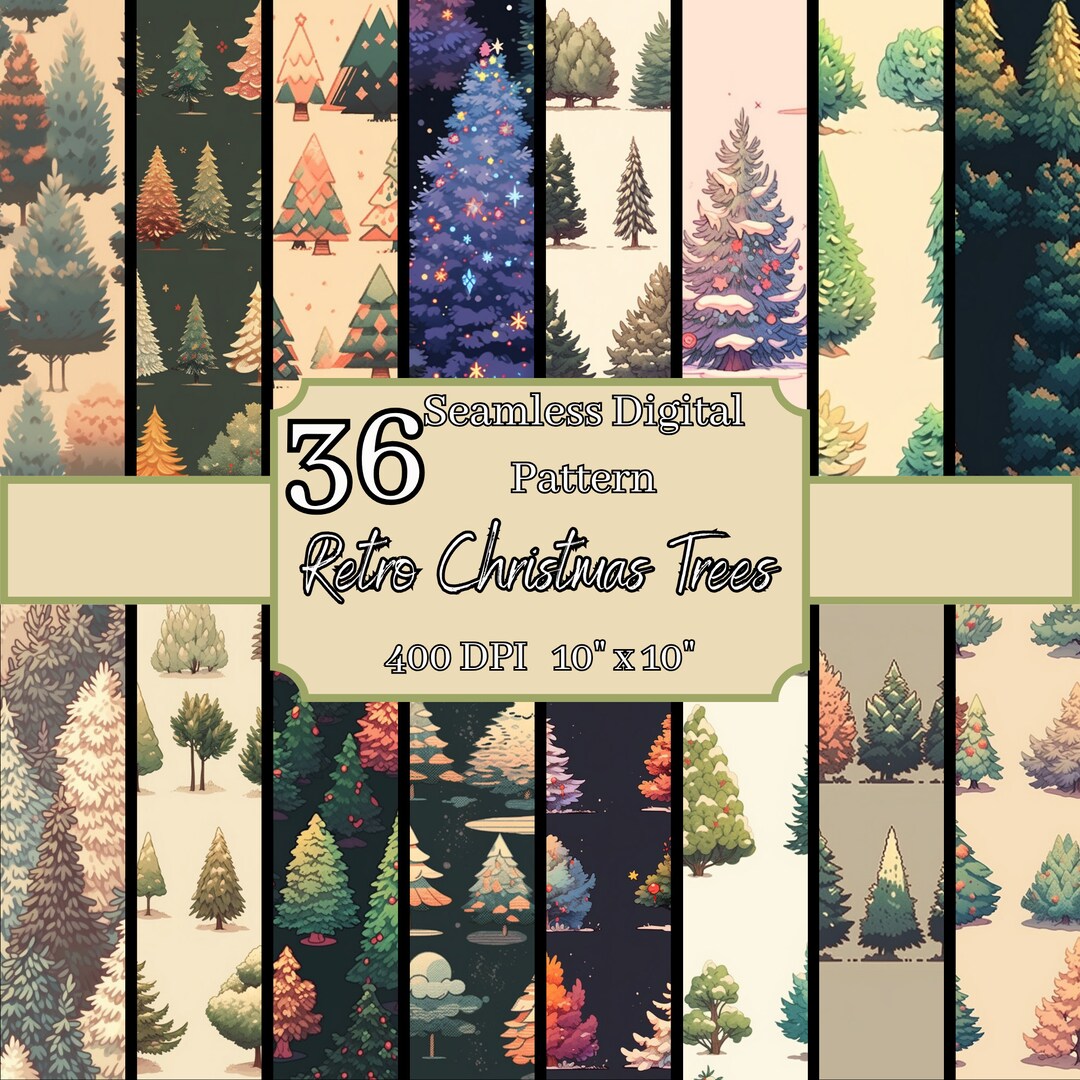 Retro Christmas Trees Seamless Patterns Bundle, High-resolution 400 DPI ...