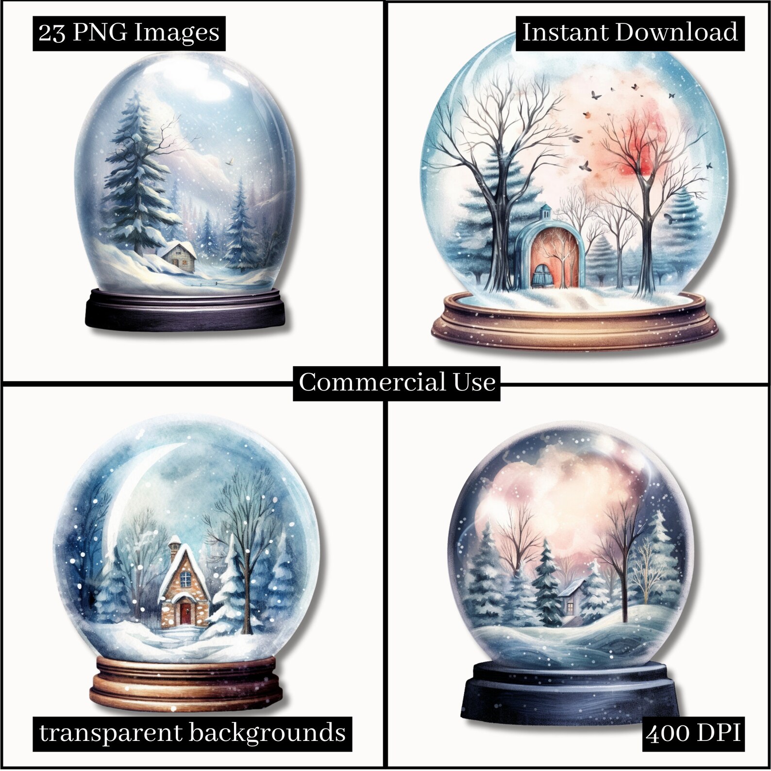 Snow Globe Clipart Bundle High-resolution PNG Files, Instant Download ...