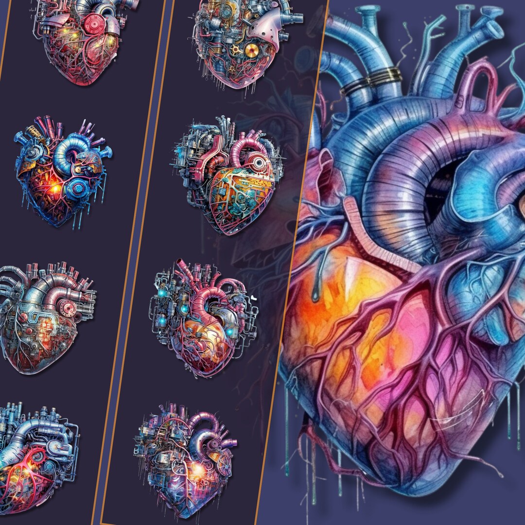 Cyberpunk Heart Clipart Bundle - High-resolution PNG Files, Futuristic ...
