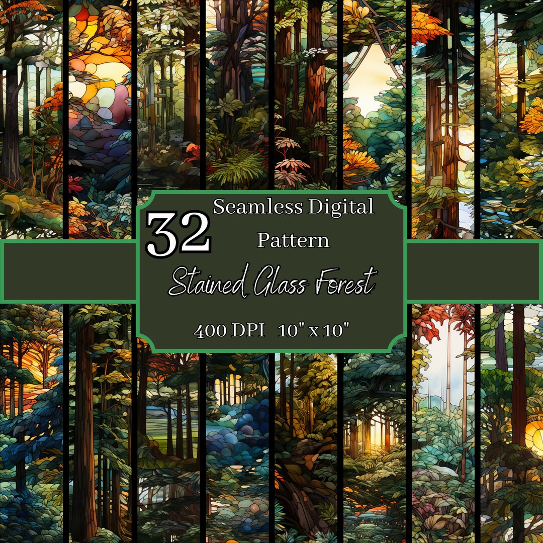 Stained Glass Forest Seamless Patterns Bundle, High-resolution 400 DPI ...
