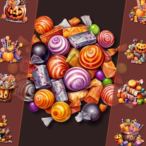 Cute Cartoon Halloween Candy Clipart Bundle, PNG, for Digital Art ...