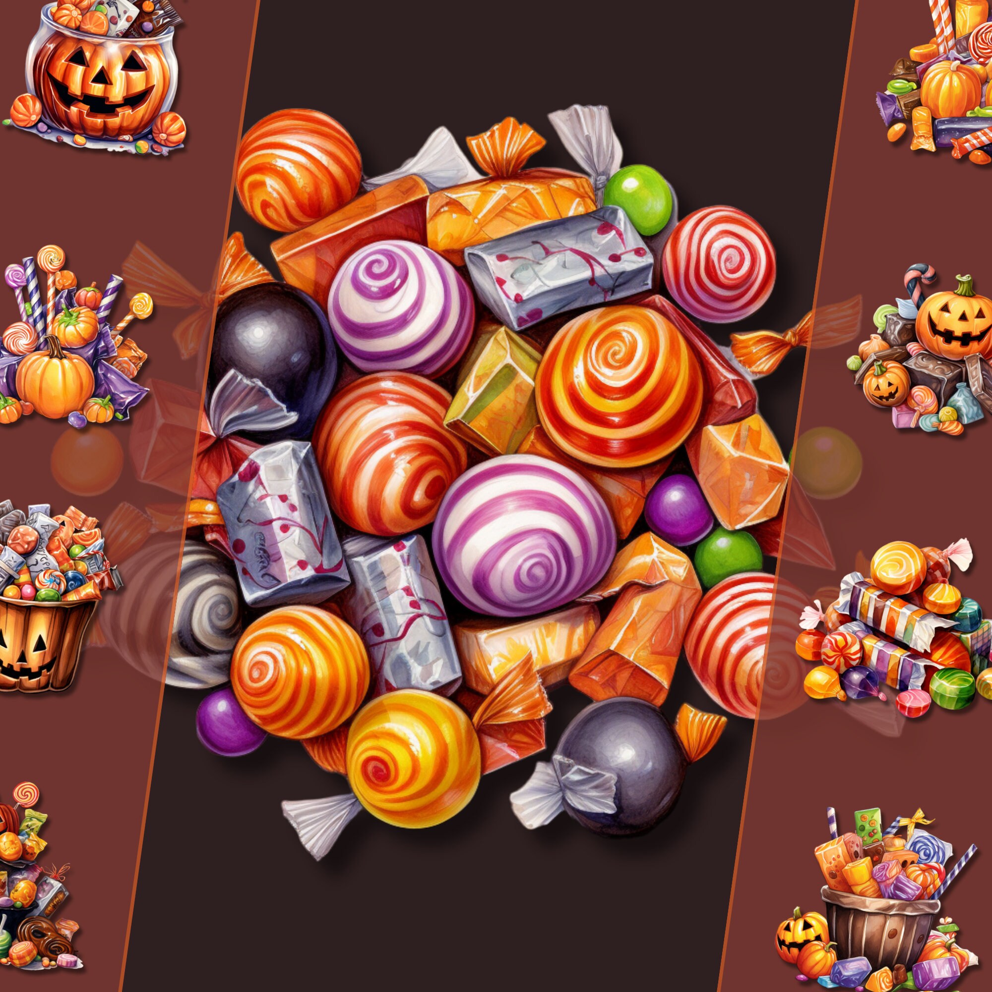 Cute Cartoon Halloween Candy Clipart Bundle, PNG, for Digital Art ...