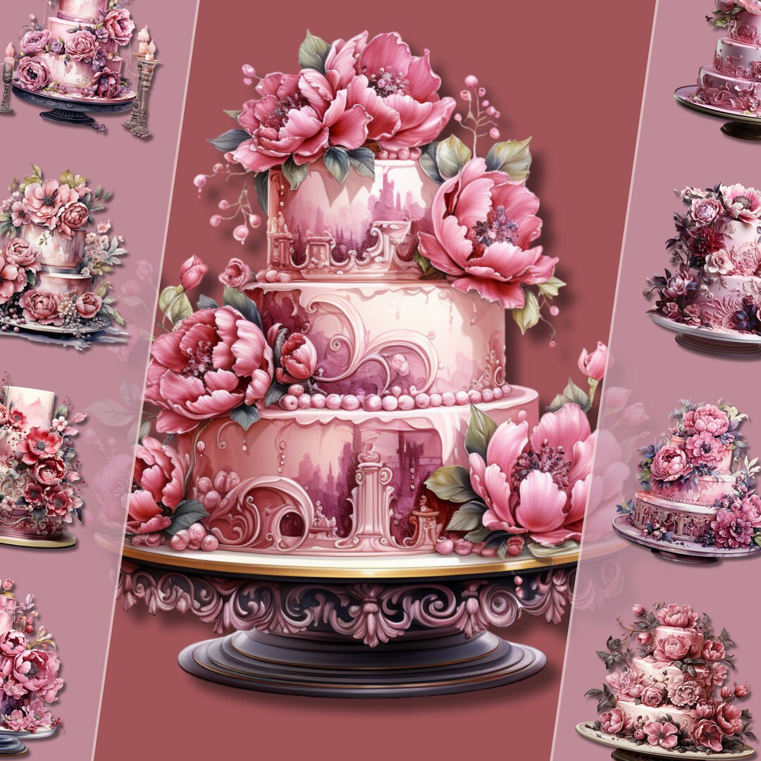 Vintage Pink Wedding Cake Clipart Bundle, PNG Format, for Junk Journals ...
