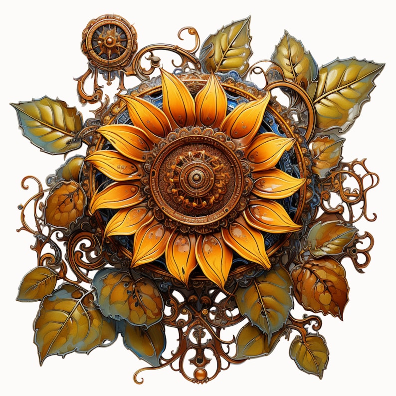Steampunk Sunflower Clipart Bundle Mechanical Floral PNG - Etsy
