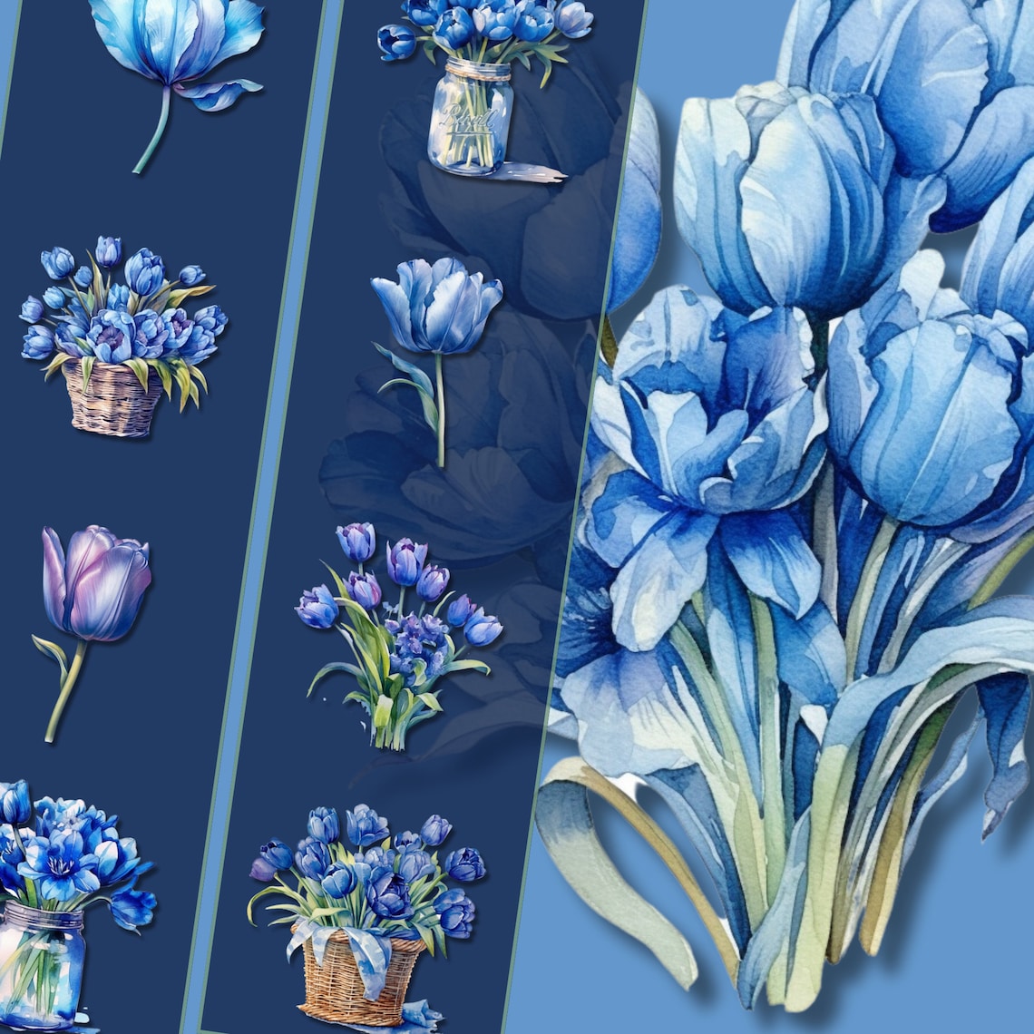 Blue Tulip Clipart Bundle High-resolution PNG Files Instant - Etsy