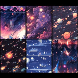Retro Space Pixel Art Seamless Patterns Bundle, High-resolution 400 DPI ...