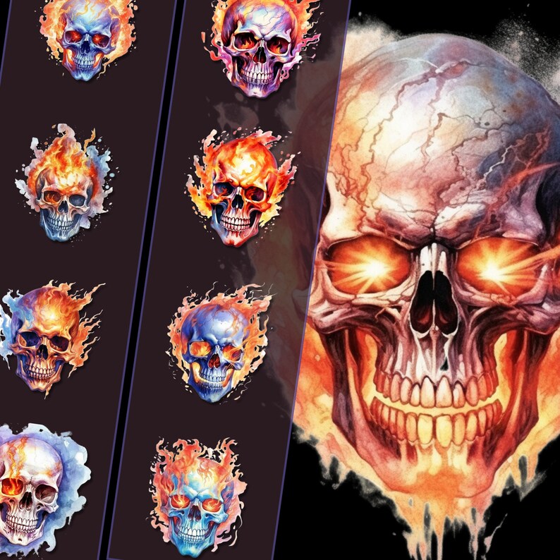 Flaming Skull Clipart Bundle High-resolution PNG Files - Etsy