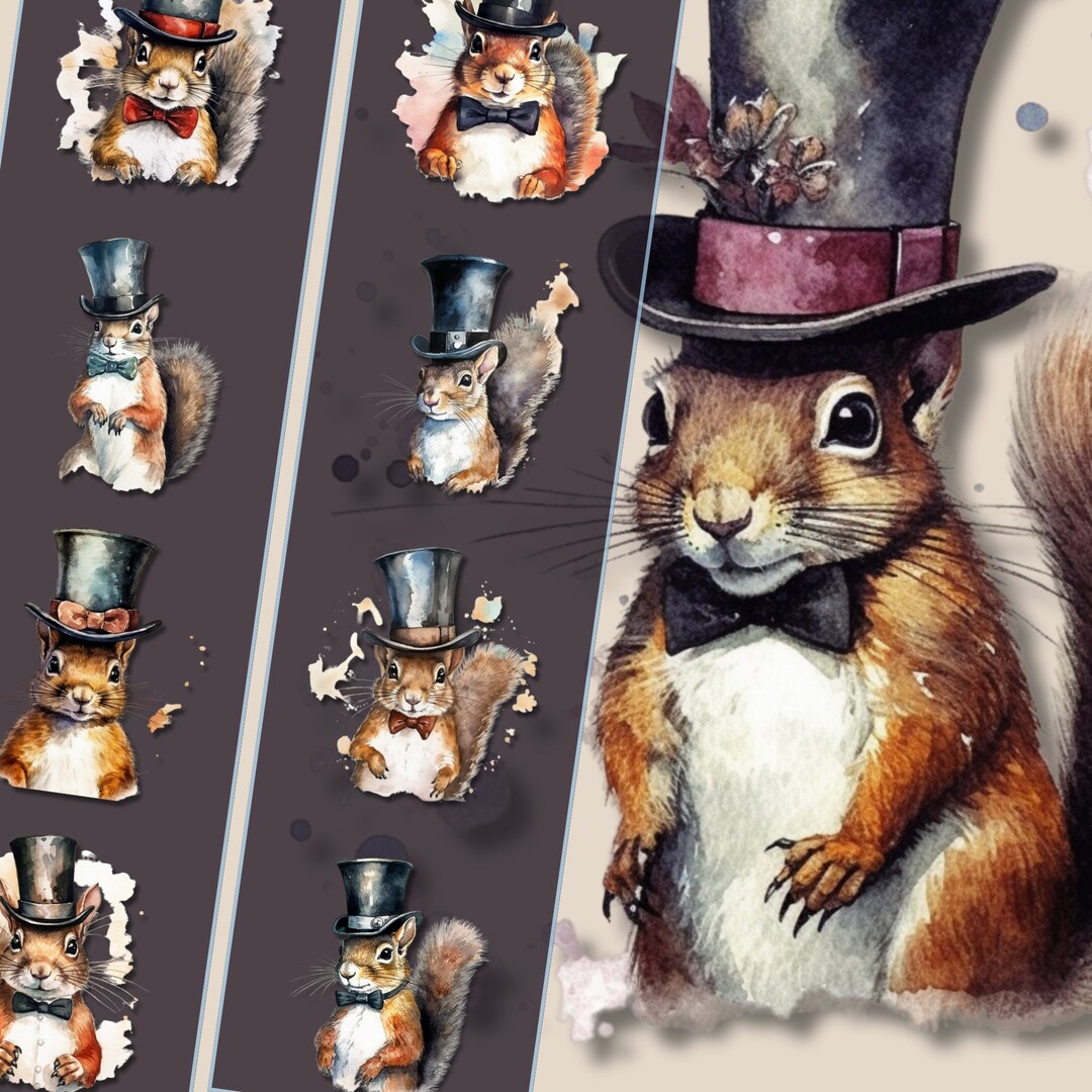 Squirrels in Top Hats Clipart Collection PNG Graphics for DIY Projects ...