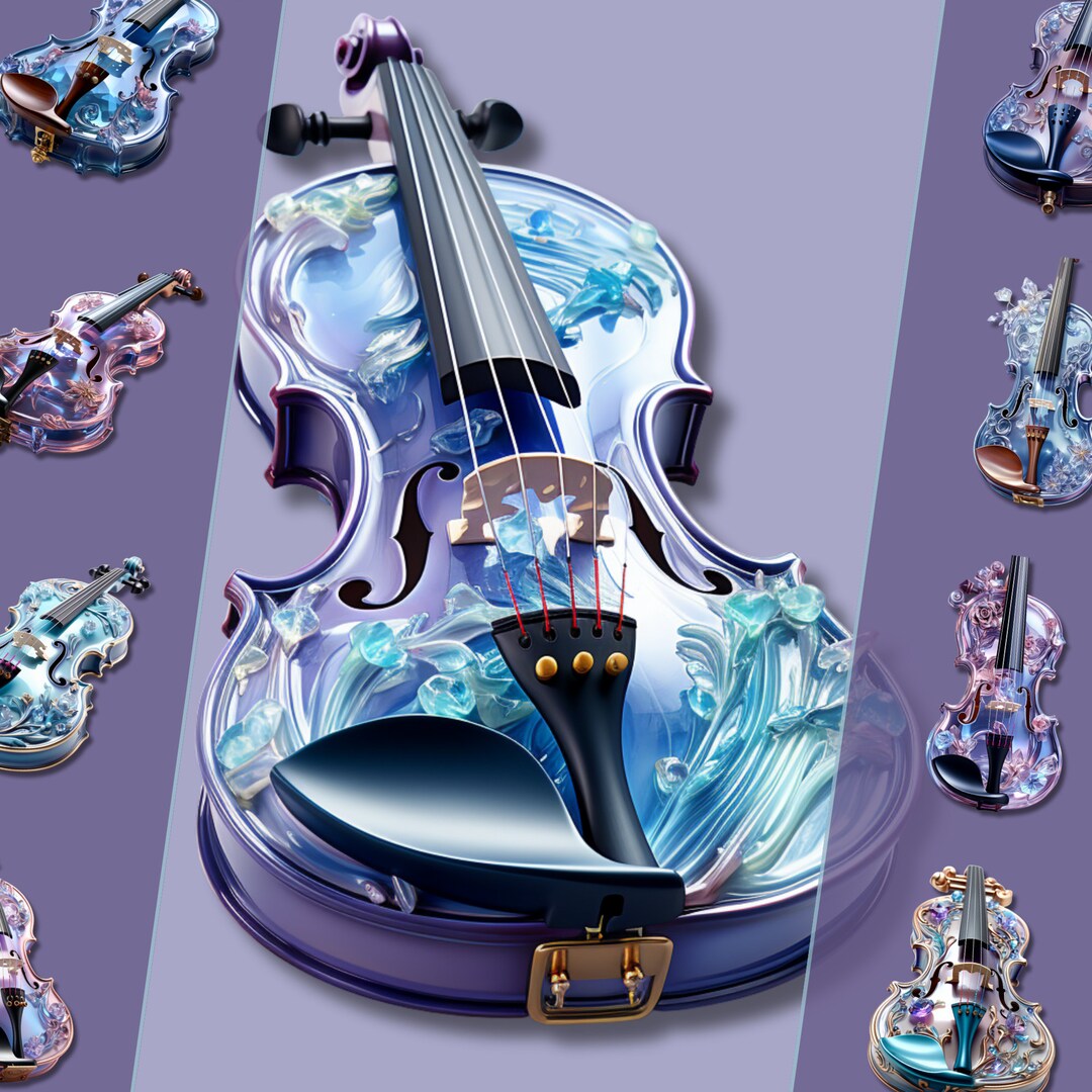 Enchanted Crystal Ice Violin Clipart Bundle, PNG Format, Artistic ...