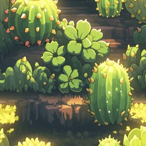 Cactus Anime-inspired Seamless Patterns Bundle, Whimsical 400 DPI ...