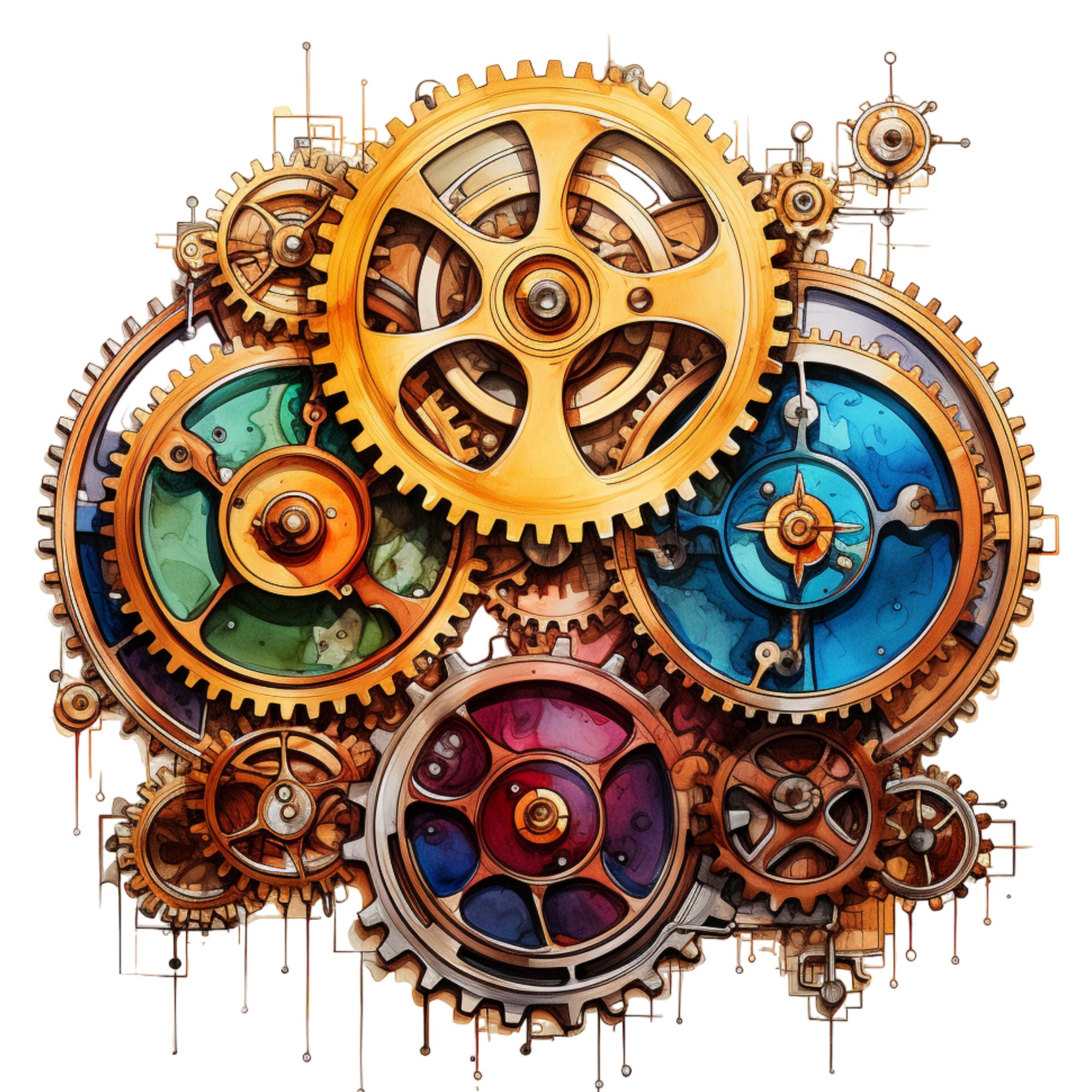 Steampunk Cogs and Gears Clipart Bundle Vintage Gear Illustrations, PNG ...