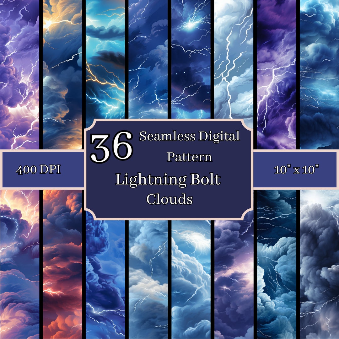 Lightning Bolt Clouds Seamless Patterns Bundle, High-resolution 400 DPI ...