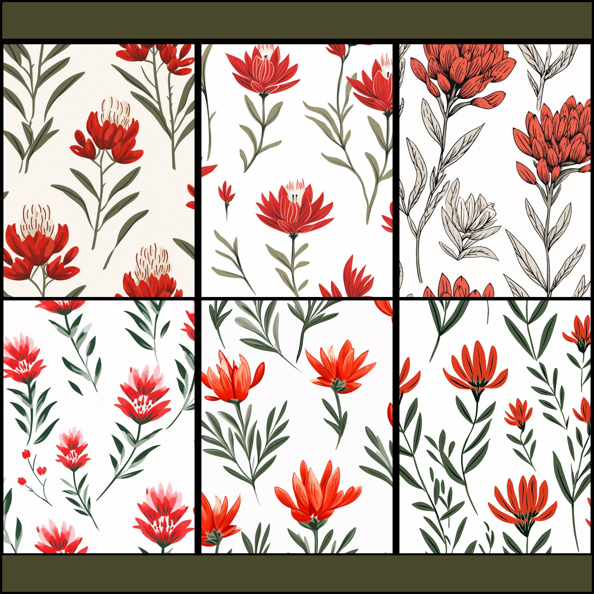 Minimalistic Indian Paintbrush Seamless Patterns Bundle, Vibrant 400 ...