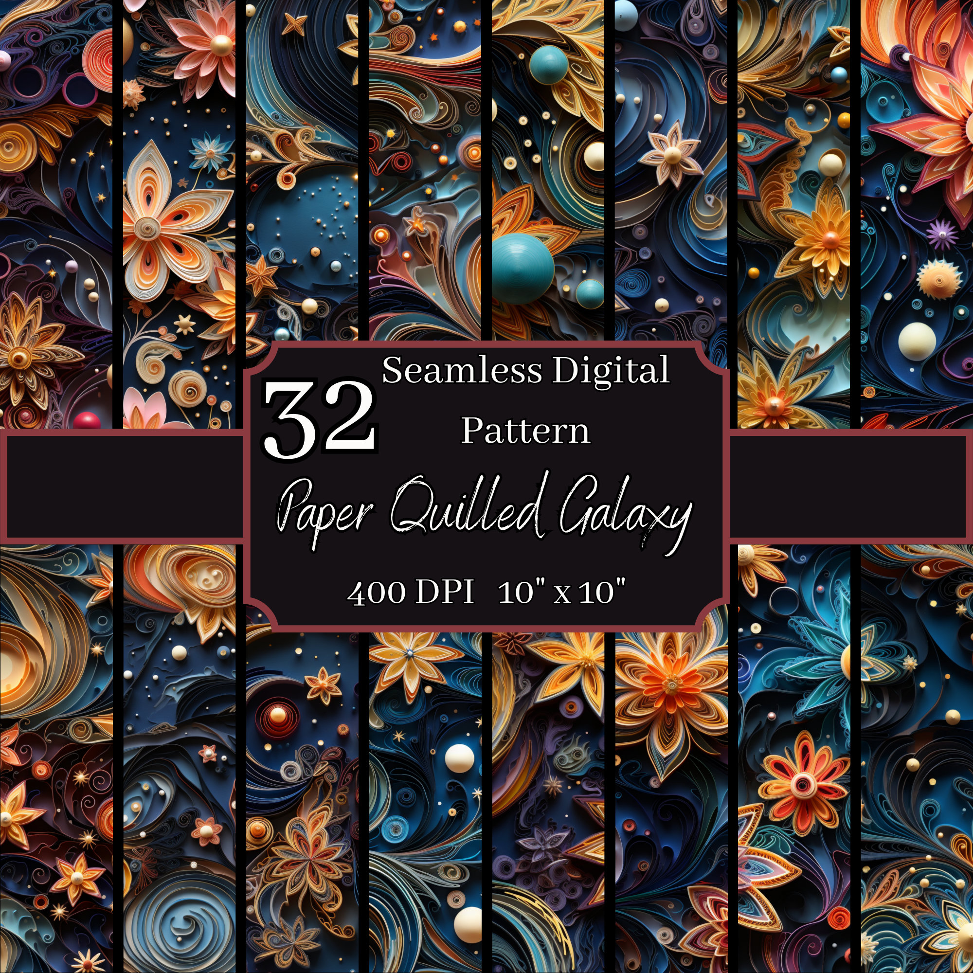 Paper Quilled Galaxy Seamless Patterns Bundle, Cosmic 400 DPI, 10x10 ...