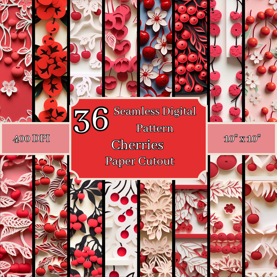 Cherries Paper Cutout Seamless Patterns Bundle, High-resolution 400 DPI ...