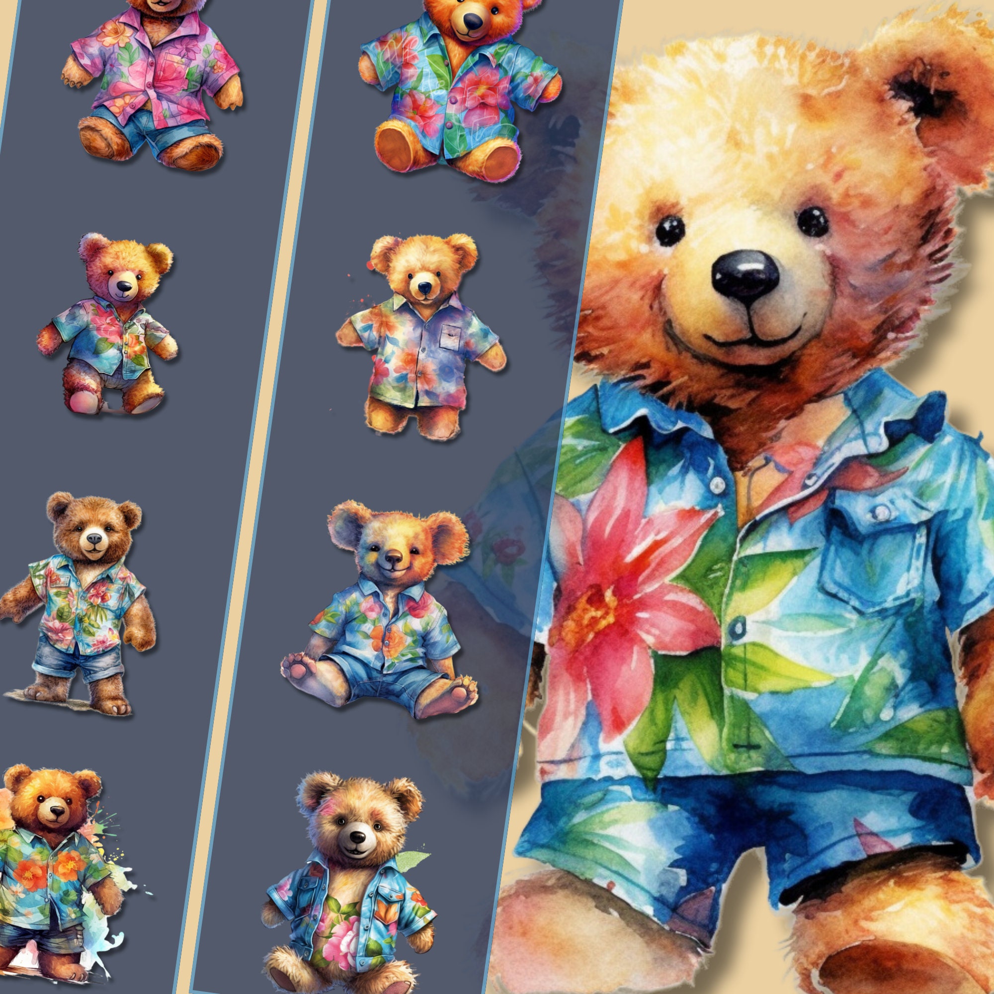 Aloha Teddy Bear Clipart Bundle High-resolution PNG Files - Etsy