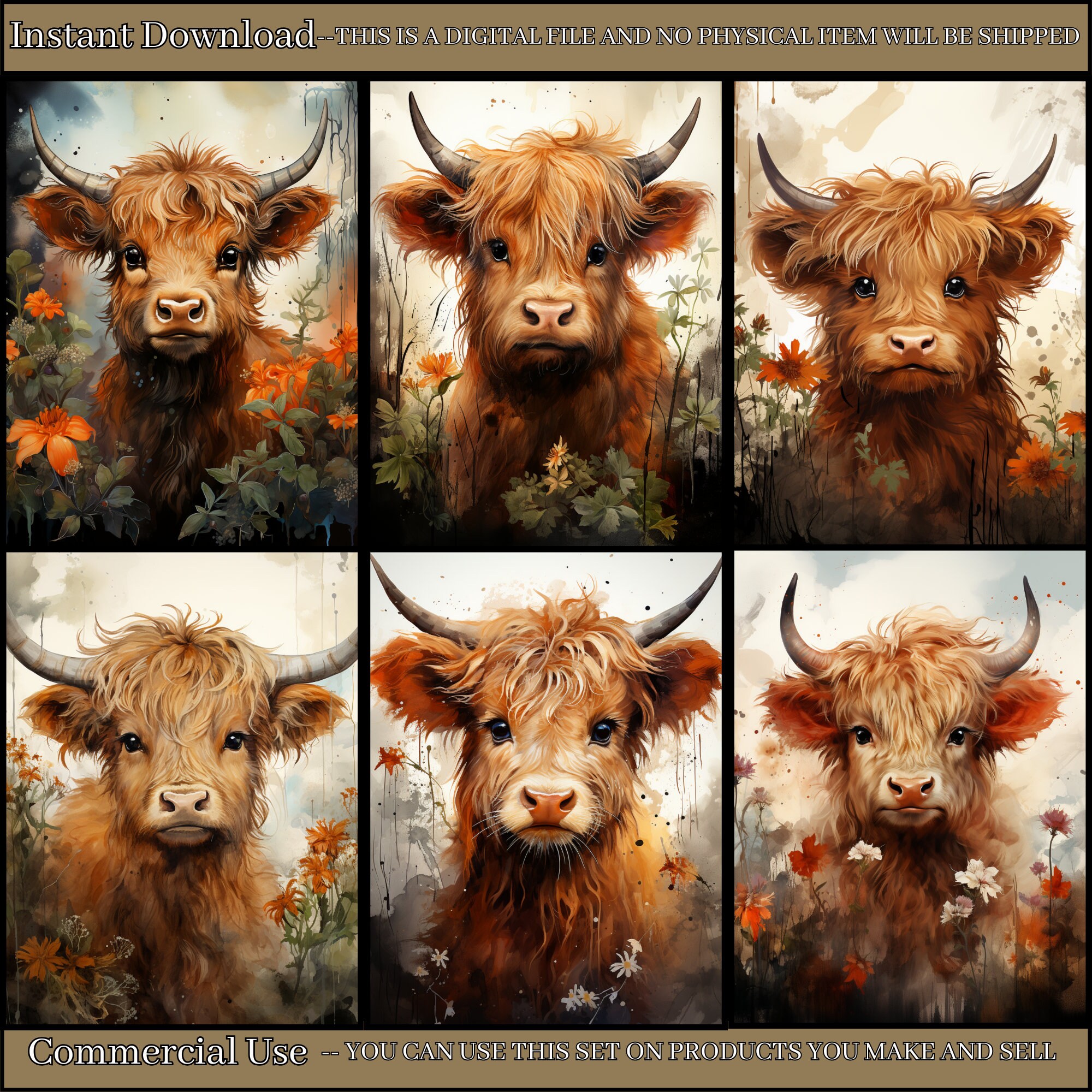 Baby Highland Cows, Junk Journal Pages Bundle, 8.5x11, 364 DPI ...